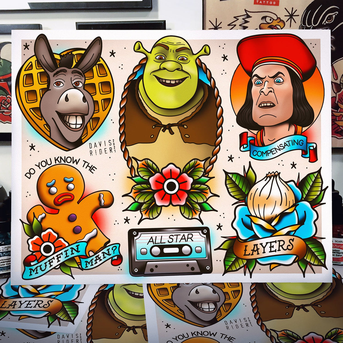 SHREK Tattoo Flash Art Print – DavisRiderPrints